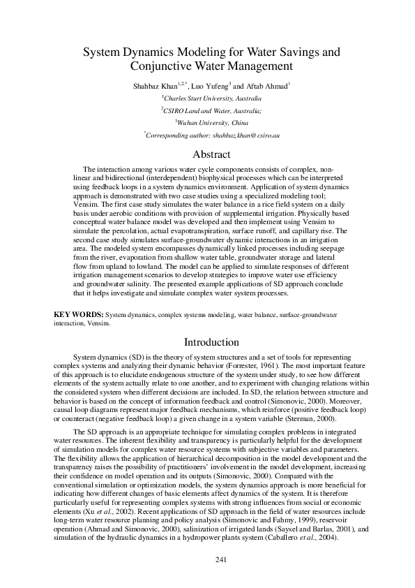 Pdf System Dynamics Modeling For Water Savings And Conjunctive Water Management