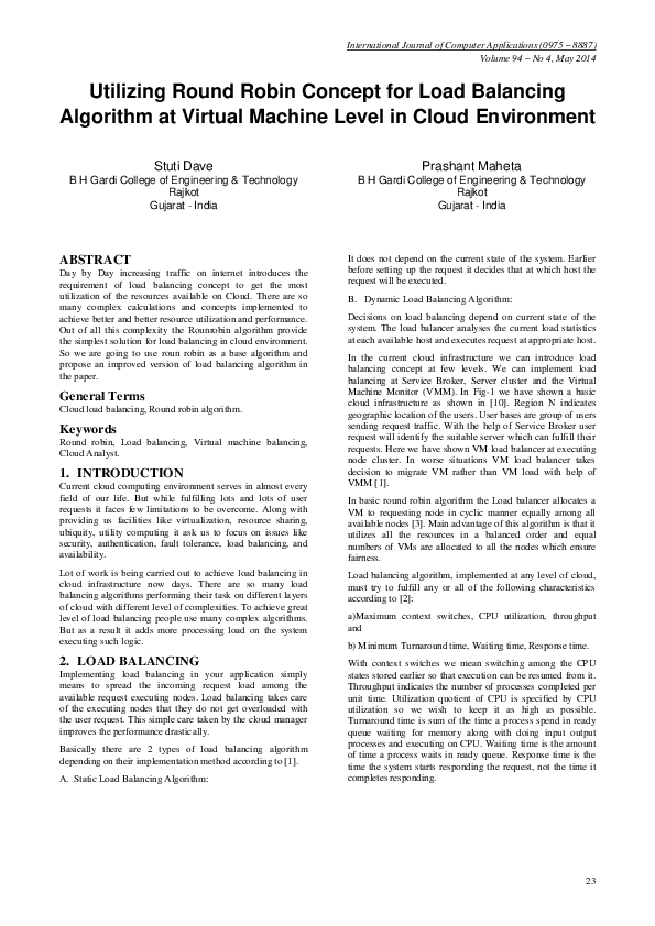 Pdf Utilizing Round Robin Concept For Load Balancing Algorithm At 6874