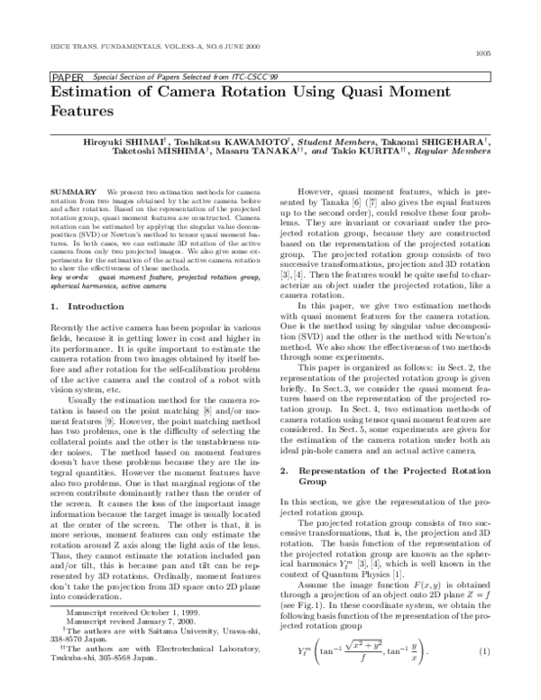 (PDF) Estimation of Camera Rotation Using Quasi Moment