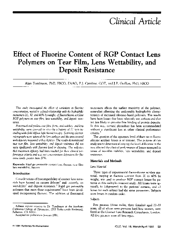 (PDF) Effect of fluorine content of RGP contact lens polymers on tear ...