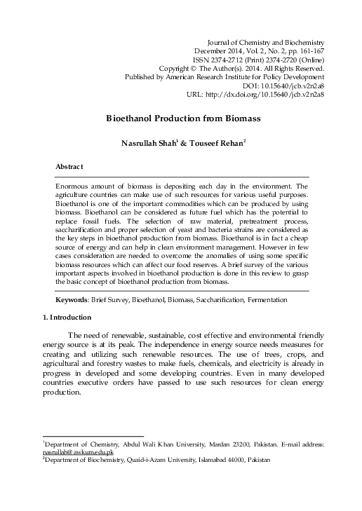 (PDF) Bioethanol Production from Biomass