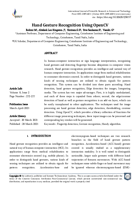 (PDF) Hand Gesture Recognition Using OpenCV | International Journal of Scientific Research in ...