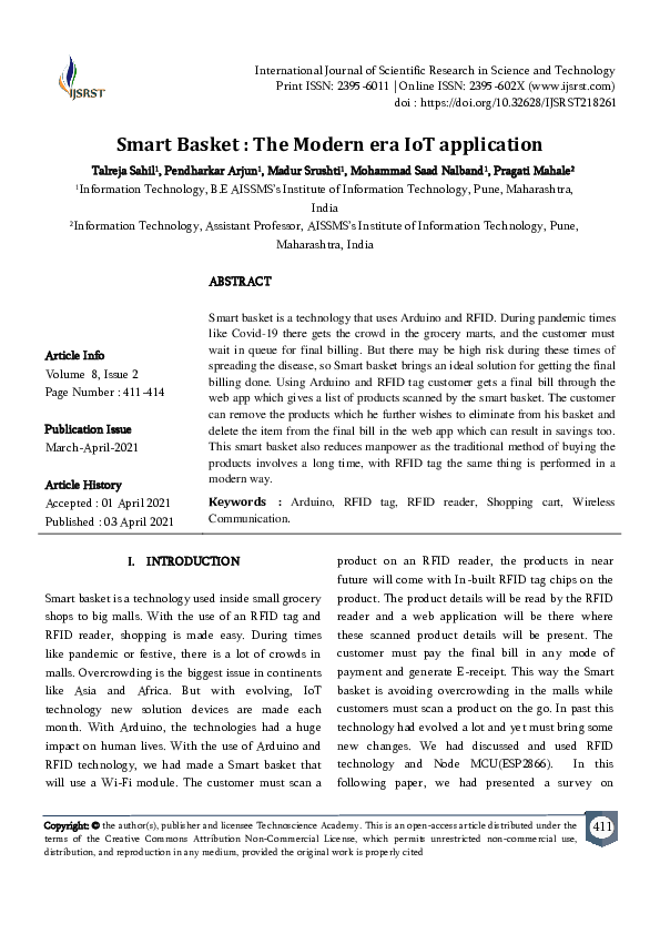 (PDF) Smart Basket : The Modern era IoT application