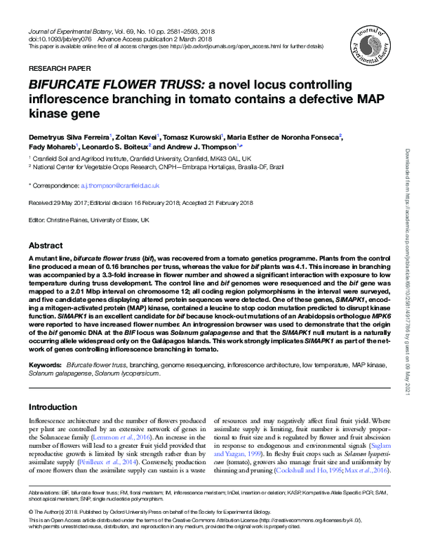 (PDF) BIFURCATE FLOWER TRUSS: a novel locus controlling inflorescence ...