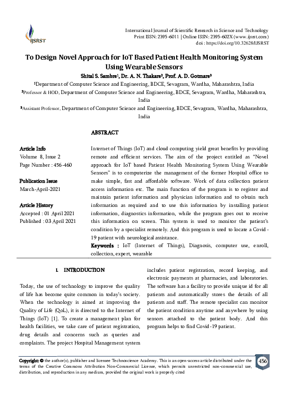 (PDF) To Design Novel Approach for IoT Based Patient Health Monitoring ...
