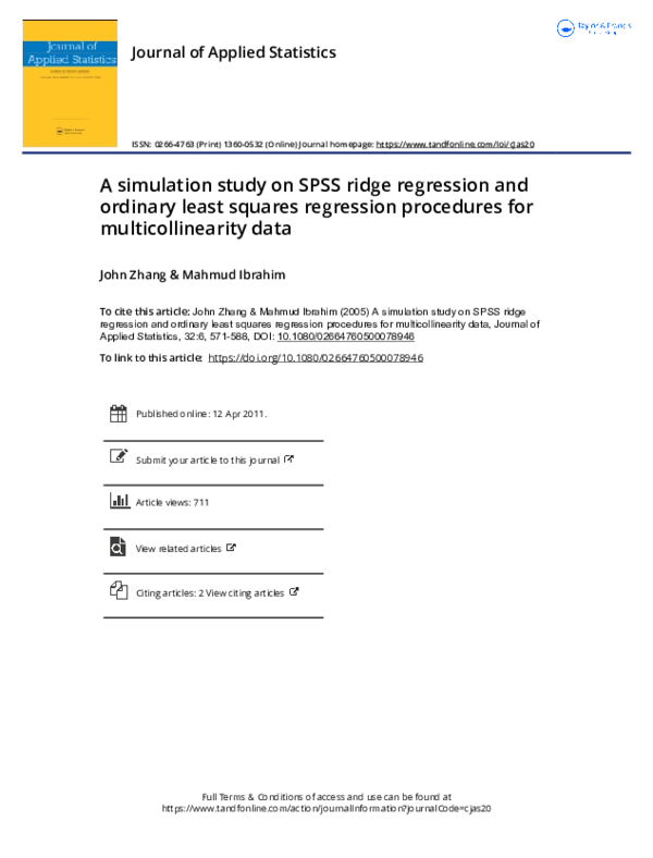 (PDF) A simulation study on SPSS ridge regression and ordinary least squares regression ...
