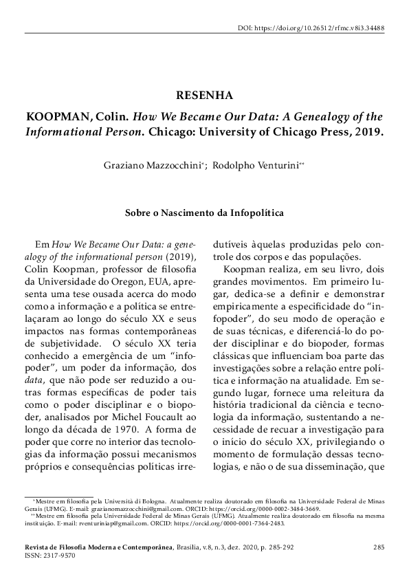 (PDF) "How We Became Our Data: A Genealogy of the Informational Person ...