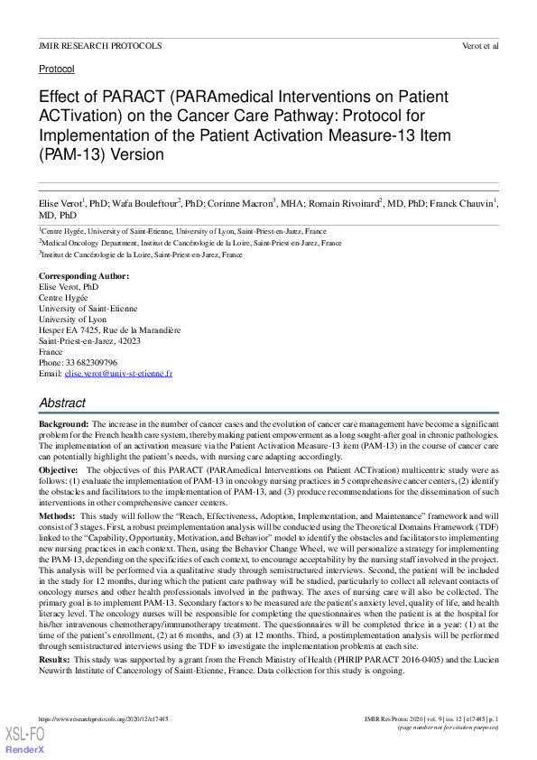 (PDF) Effect of PARACT (PARAmedical Interventions on Patient ACTivation ...