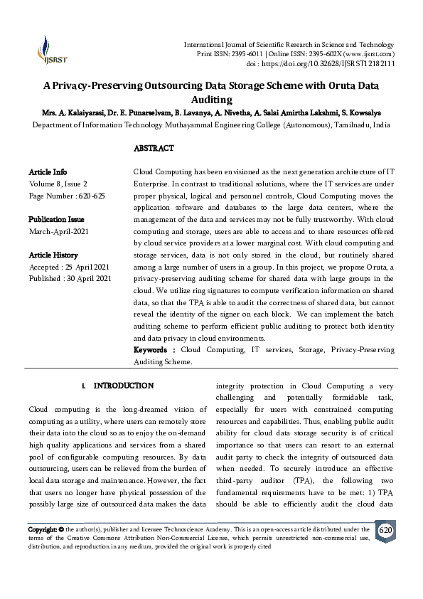 (PDF) A Privacy-Preserving Outsourcing Data Storage Scheme with Oruta ...
