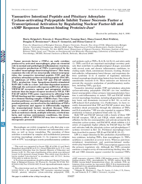 (PDF) Vasoactive intestinal peptide and pituitary adenylate cyclase ...