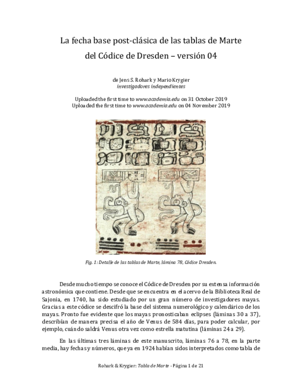 (PDF) La nueva fecha base de las tablas de Marte del Códice de Dresden ...