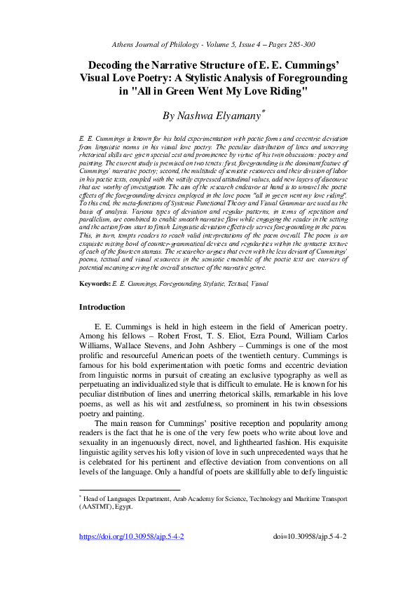 (PDF) Decoding the Narrative Structure of E. E. Cummingsʼ Visual Love ...