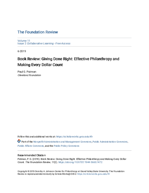 (PDF) Book Review: Giving Done Right: Effective Philanthropy and Making ...