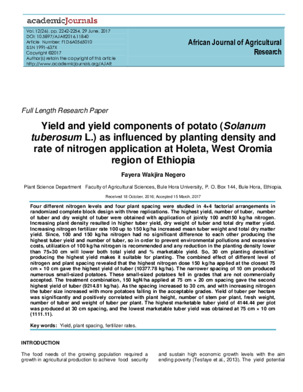 (PDF) Yield and yield components of potato (Solanum tuberosum L.) as ...