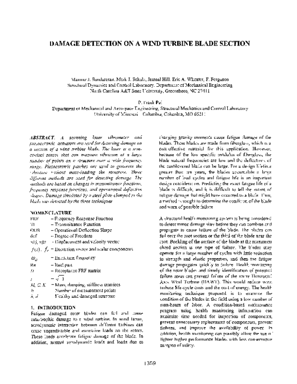 (PDF) Damage detection on a wind turbine blade section
