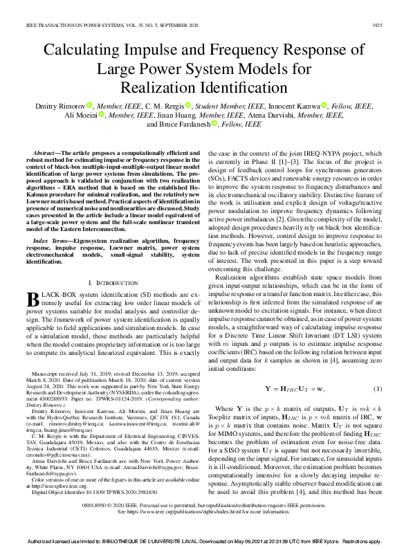 Pdf Calculating Impulse And Frequency Response Of Large Power System Models For Realization