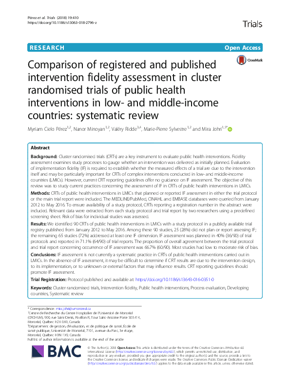 (PDF) Comparison of registered and published intervention fidelity ...
