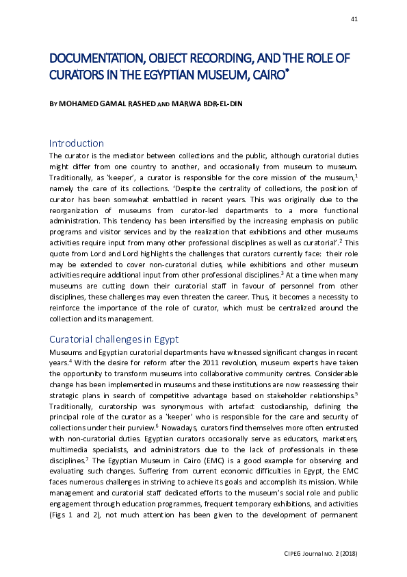 (PDF) Documentation, Object Recording, and the Role of Curators in the ...