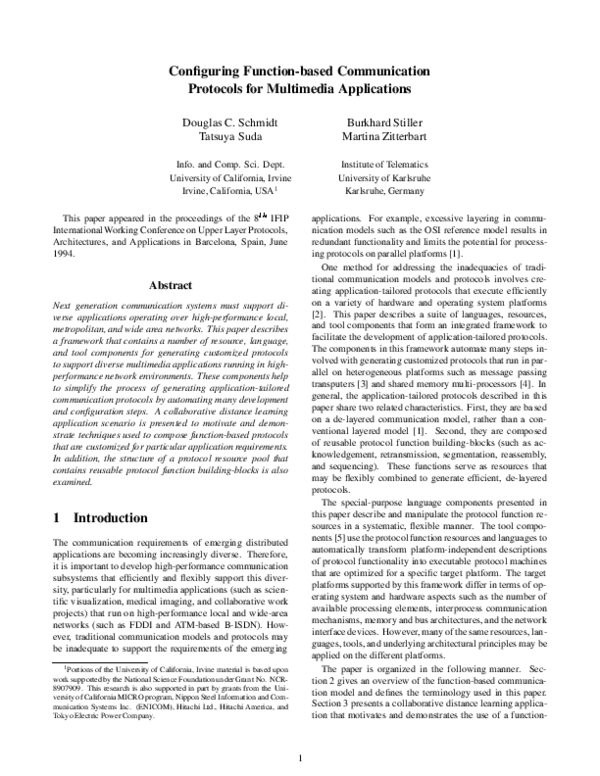 Pdf Configuring Function Based Communication Protocols For Multimedia Applications