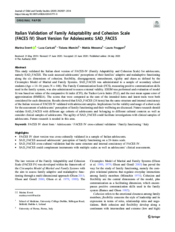 (PDF) Italian Validation of Family Adaptability and Cohesion Scale ...