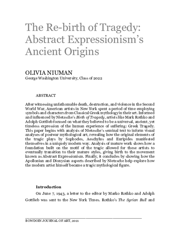 (PDF) The Re-birth of Tragedy: Abstract Expressionism's Ancient Origins