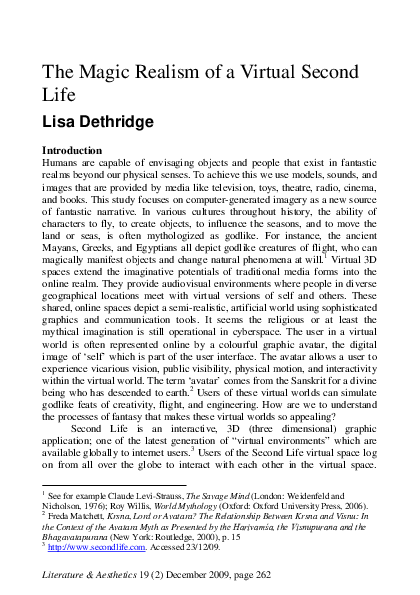 (PDF) The Magic Realism of a Virtual Second Life