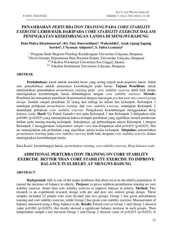 (PDF) Penambahan Perturbation Training Pada Core Stability Exercise ...