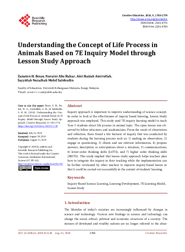 (PDF) Understanding the Concept of Life Process in Animals Based on 7E ...