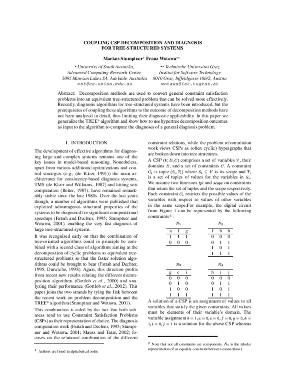 Pdf Coupling Csp Decomposition Methods And Diagnosis Algorithms For Tree Structured Systems
