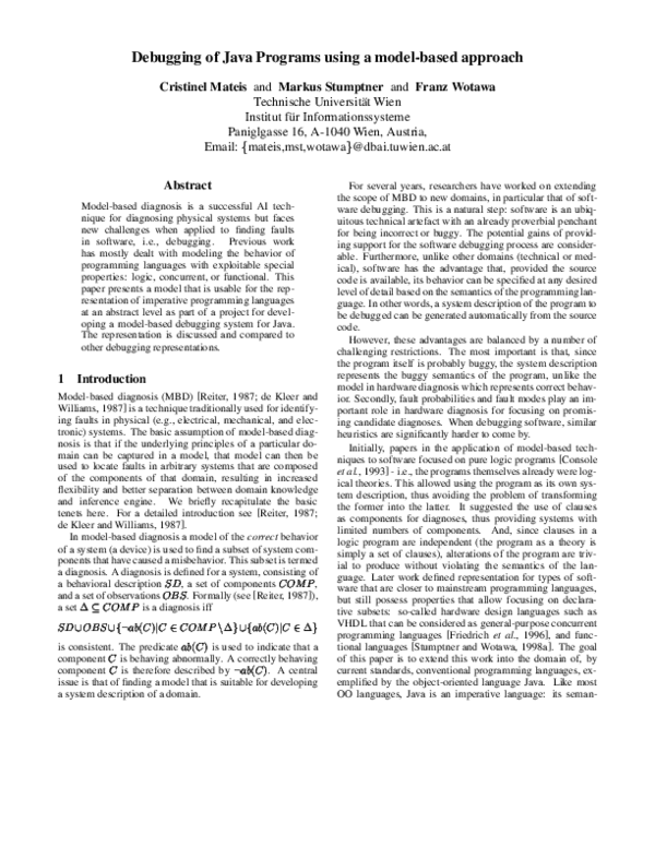 (PDF) Debugging of Java Programs using a model-based approach
