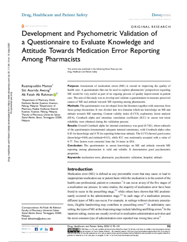 (PDF) Development and Psychometric Validation of a Questionnaire to Evaluate Knowledge and ...