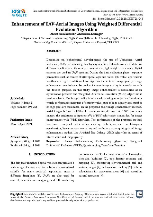Pdf Uav Image Enhancement Via Wde Algorithm