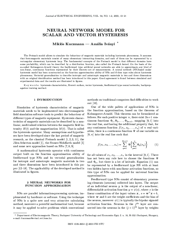 (PDF) Neural Network Model for Scalar and Vector Hysteresis