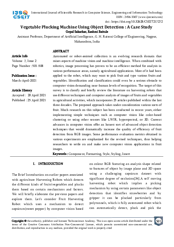 (PDF) Vegetable Plucking Machine Using Object Detection : A Case Study
