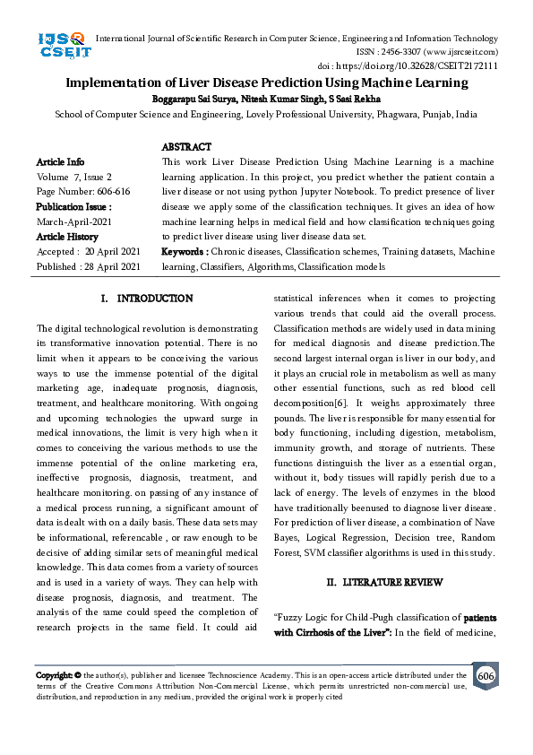 Pdf Implementation Of Liver Disease Prediction Using Machine Learning