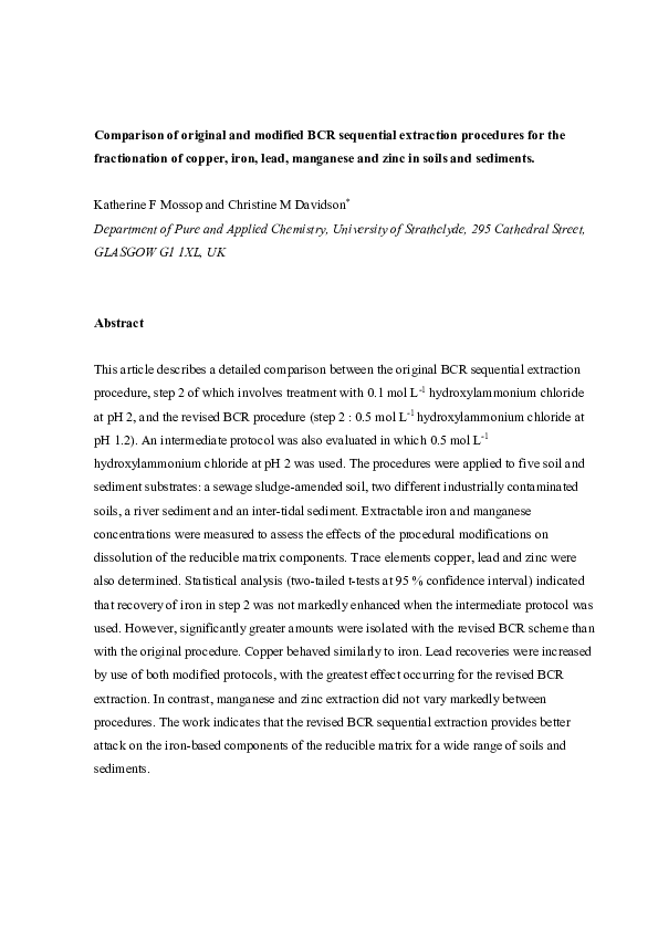 (PDF) Comparison of original and modified BCR sequential extraction procedures for the ...