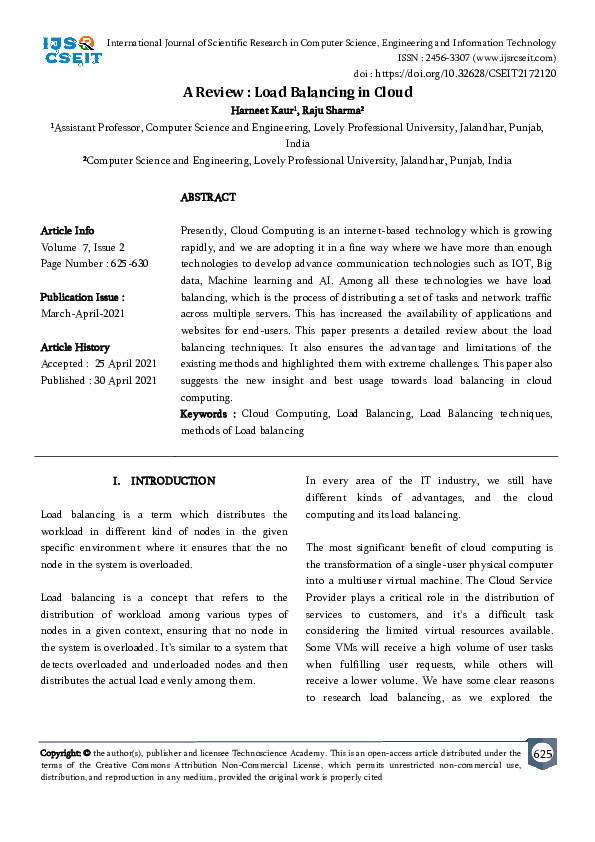 (PDF) A Review : Load Balancing in Cloud