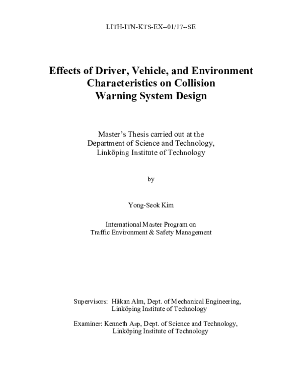(PDF) Effects of Driver, Vehicle, and Environment Characteristics on ...