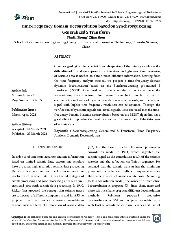 Pdf Time Frequency Domain Deconvolution Based On Synchrosqueezing Generalized S Transform