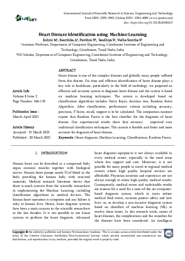 (PDF) Heart Disease Identification using Machine Learning