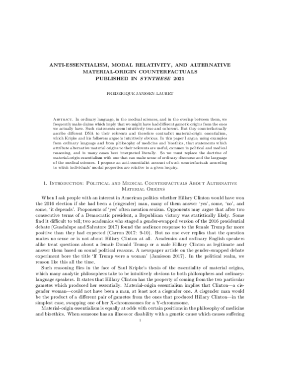 (PDF) ANTI-ESSENTIALISM, MODAL RELATIVITY, AND ALTERNATIVE MATERIAL ...