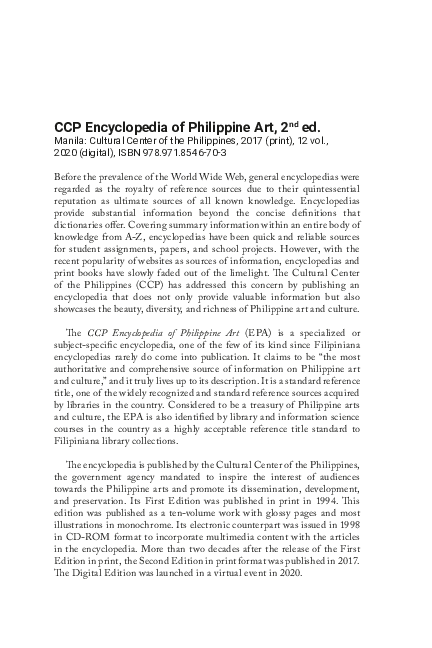 (PDF) CCP Encyclopedia of Philippine Art, 2nd ed. [Book Review]