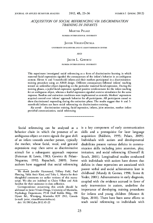 (PDF) Acquisition of Social Referencing via Discrimination Training in ...