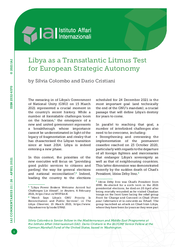 Pdf Libya As A Transatlantic Litmus Test For European Strategic Autonomy