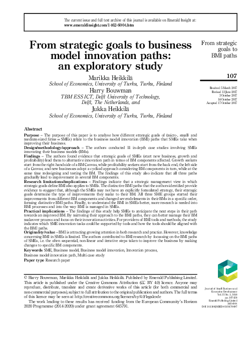 (PDF) From strategic goals to business model innovation paths: an exploratory study