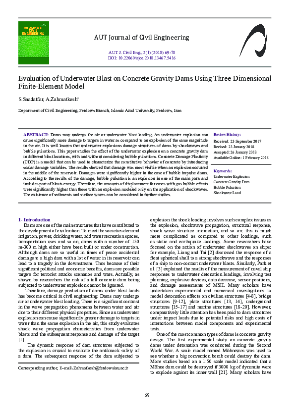 (PDF) Evaluation of Underwater Blast on Concrete Gravity Dams Using Three-Dimensional Finite ...