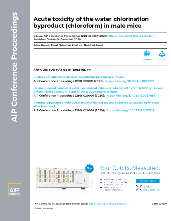 (PDF) Acute toxicity of the water chlorination byproduct (chloroform ...