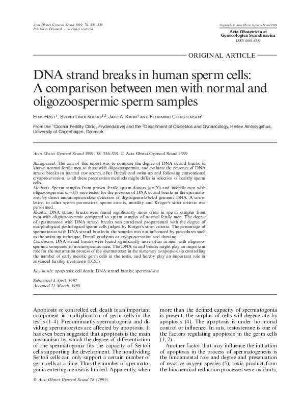 (PDF) DNA strand breaks in human sperm cells, A comparison between men ...