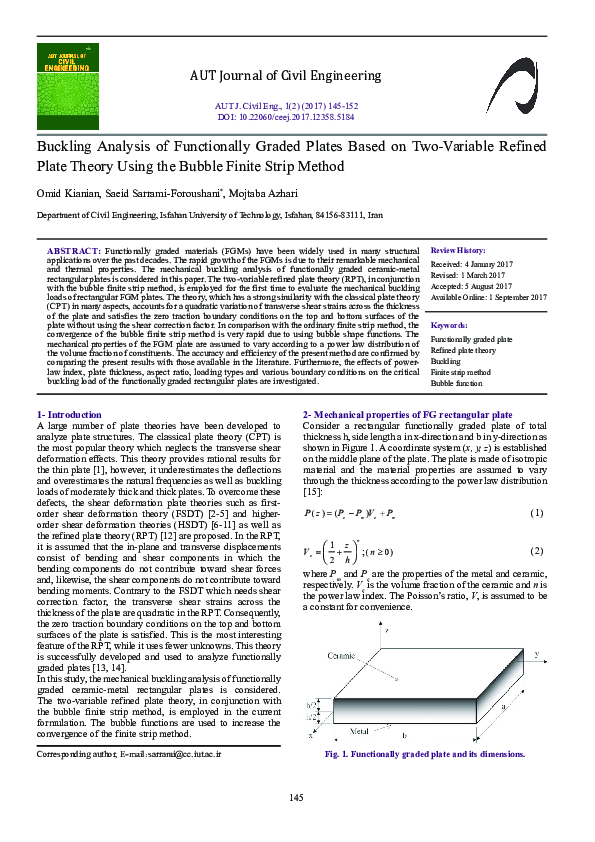 Pdf Buckling Analysis Of Functionally Graded Plates Based On Two