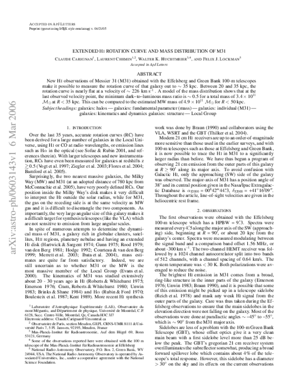 (PDF) The Extended H i Rotation Curve and Mass Distribution of M31